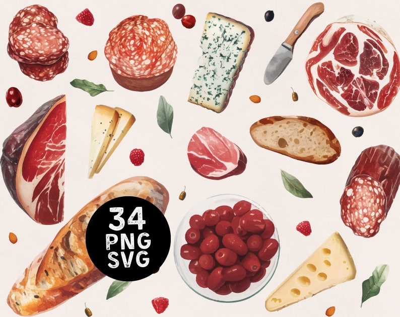 Meats and Cheese Clipart Set, Food PNG and SVG Graphics, Transparent ...