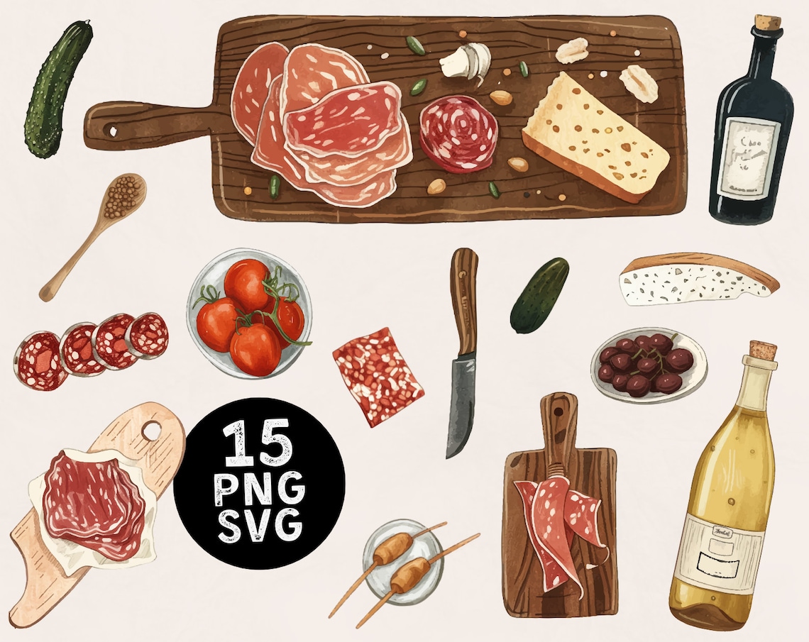 Charcuterie Clipart Set, Food PNG and SVG Graphics, Transparent ...