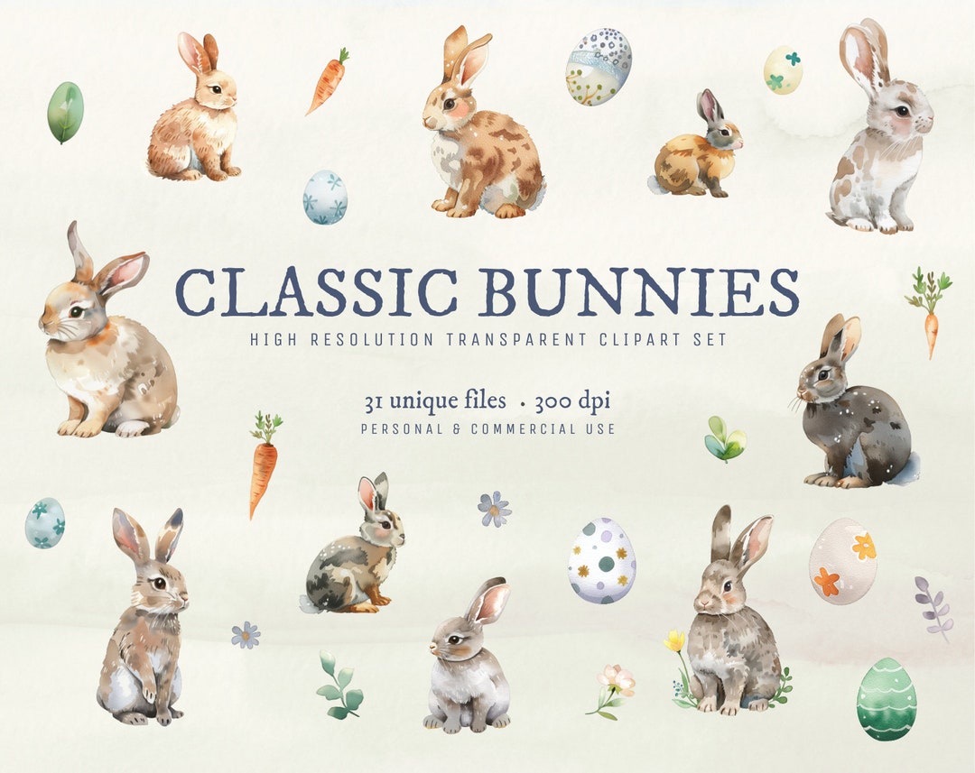 Easter Bunnies Clipart Set, Digital Downloads, PNG Graphics ...
