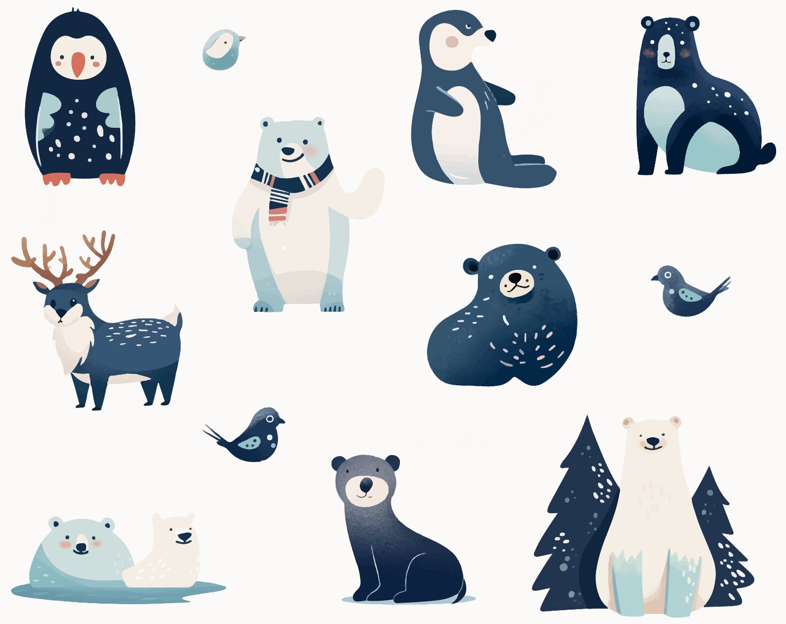 Cute Arctic Animals Clipart Set, PNG and SVG, Transparent Backgrounds ...