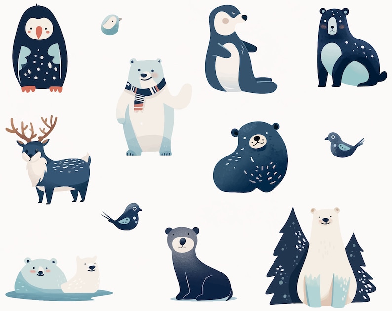 Cute Arctic Animals Clipart Set, PNG and SVG, Transparent Backgrounds ...