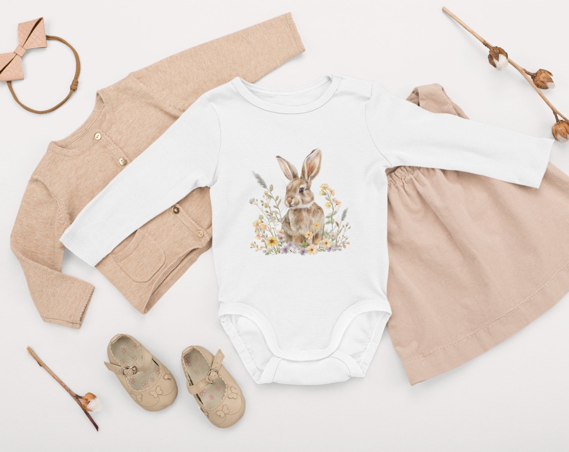 Watercolor Easter Bunnies Clipart Set, PNG Graphics, Transparent ...