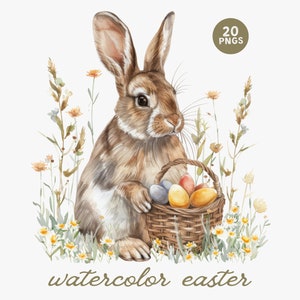 Watercolor Easter Bunnies Clipart Set, PNG Graphics, Transparent ...