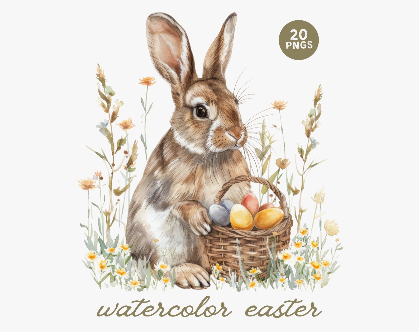 Watercolor Easter Bunnies Clipart Set, PNG Graphics, Transparent ...