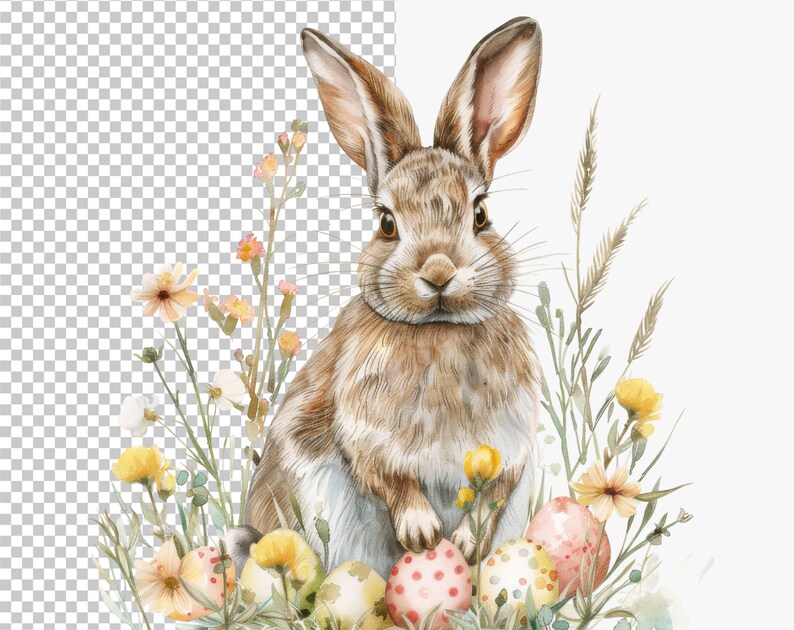 Watercolor Easter Bunnies Clipart Set, PNG Graphics, Transparent ...
