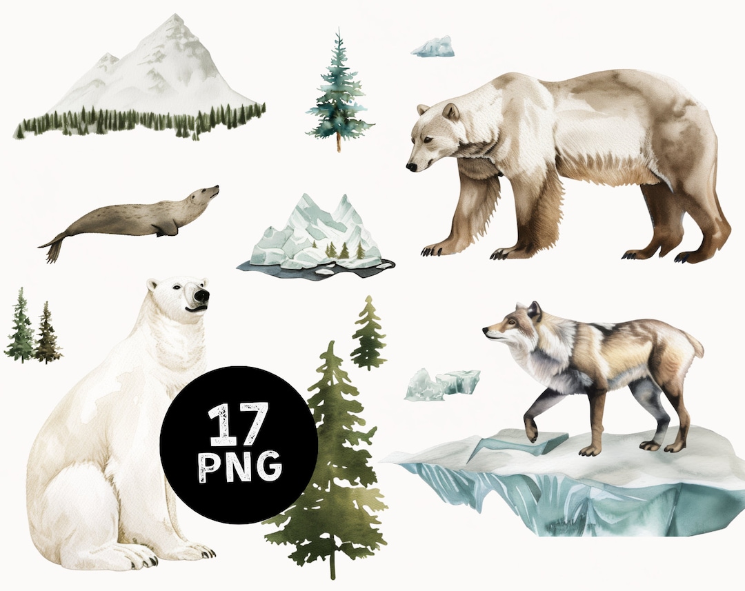 Arctic Scenes Clipart Set, Watercolor Style, PNG With Transparent ...
