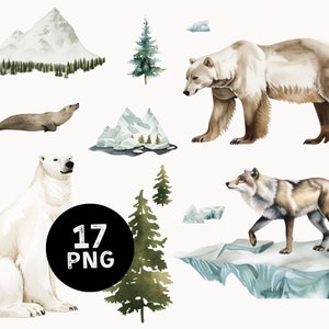 Arctic Scenes Clipart Set, Watercolor Style, PNG With Transparent ...