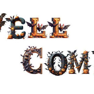 Halloween Bat Alphabet Watercolor Clipar. Halloween Doodle Letters ...