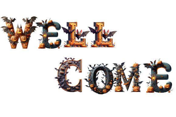 Halloween Bat Alphabet Watercolor Clipar. Halloween Doodle Letters ...