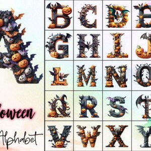 Halloween Bat Alphabet Watercolor Clipar. Halloween Doodle Letters ...