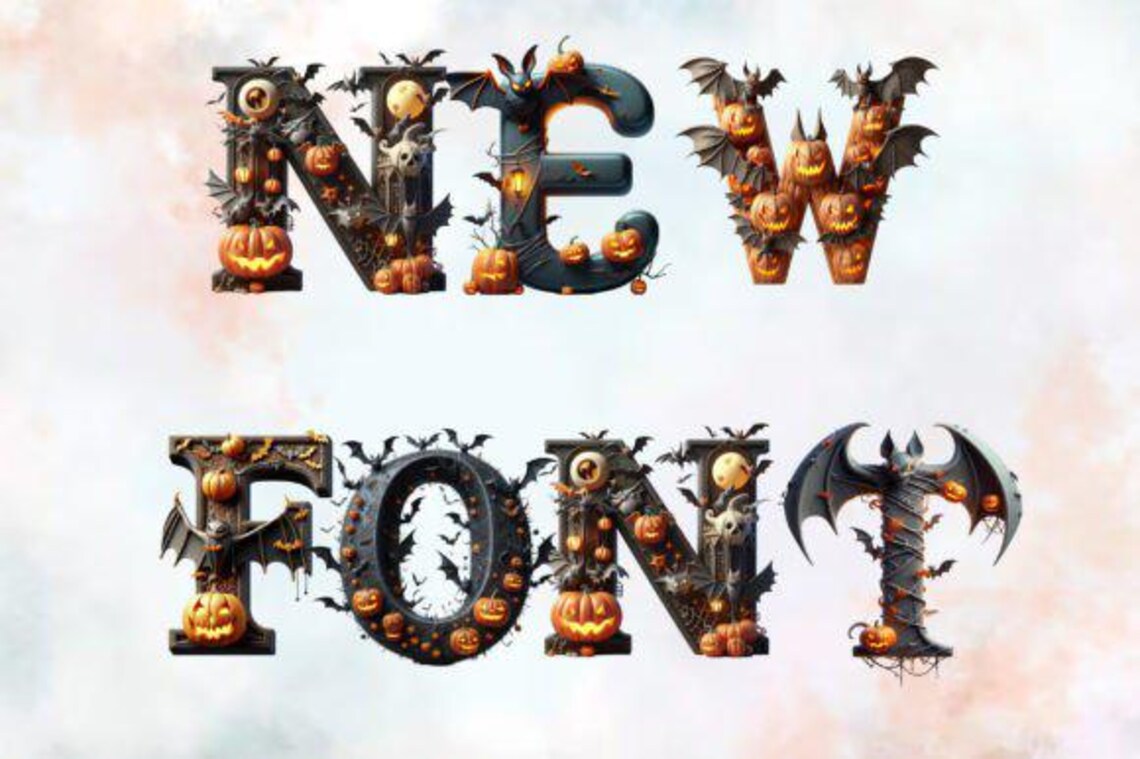 Halloween Bat Alphabet Watercolor Clipar. Halloween Doodle Letters ...