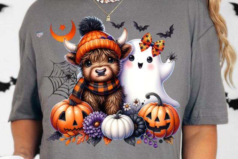 Highland Cow Ghost Spider PNG Halloween. Retro Halloween Png, Ghost ...