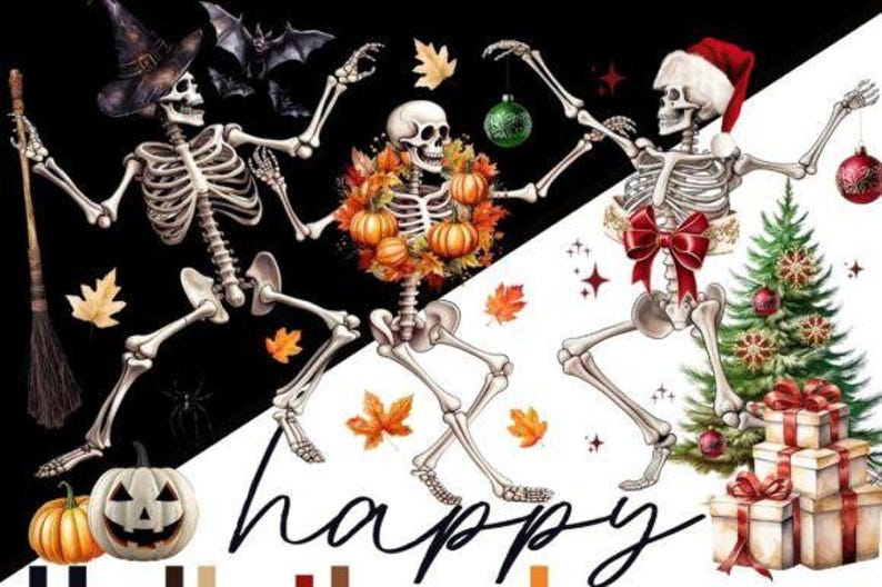 Happy Hallothanksmas PNG Dancing. Skeleton Funny Png, Thanksgiving Png ...