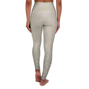 High Waisted Yoga Leggings (AOP), Sparkle Beige Leggings, Womens ...
