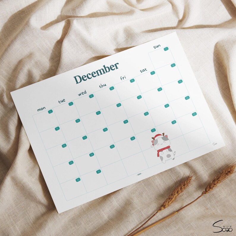 Print Digital Download Month Calendar 2024 Cute Cats December - Etsy ...
