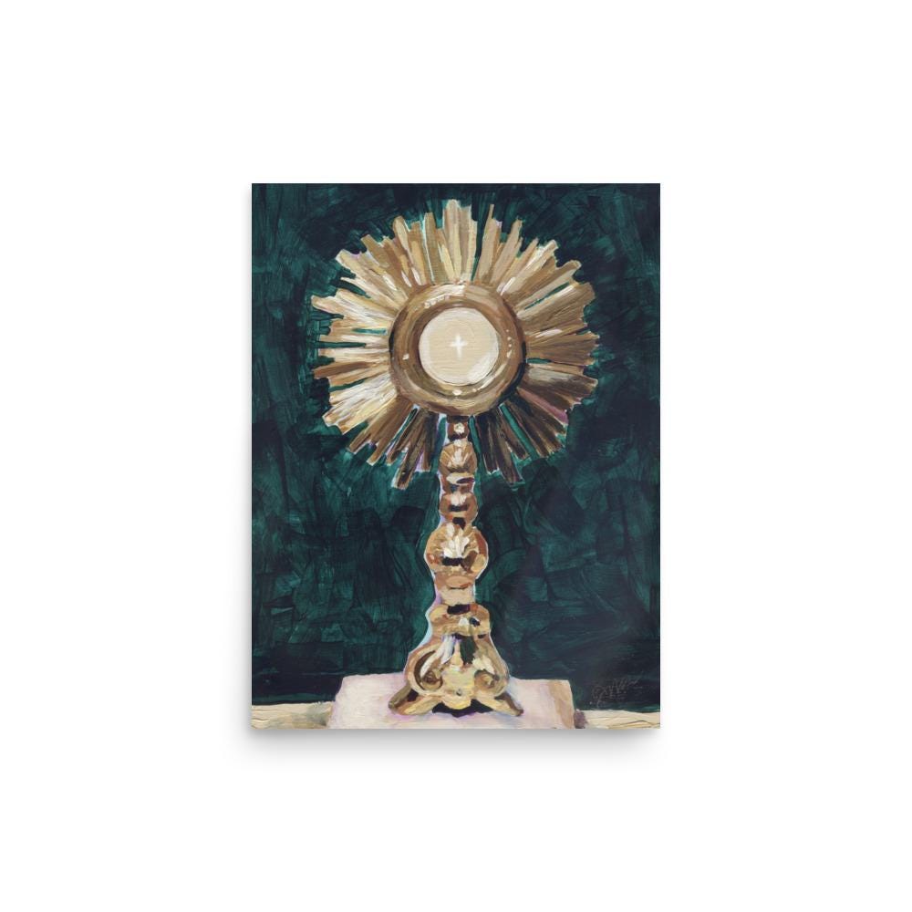 Monstrance Art Print: Catholic Eucharistic Teal Mixed Media Decor - Etsy