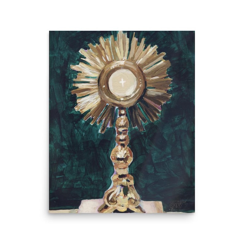 Monstrance Art Print: Catholic Eucharistic Teal Mixed Media Decor - Etsy
