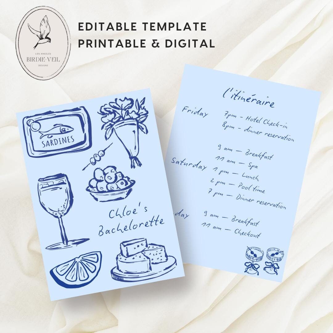 French Themed Bachelorette Party Editable Itinerary - Etsy