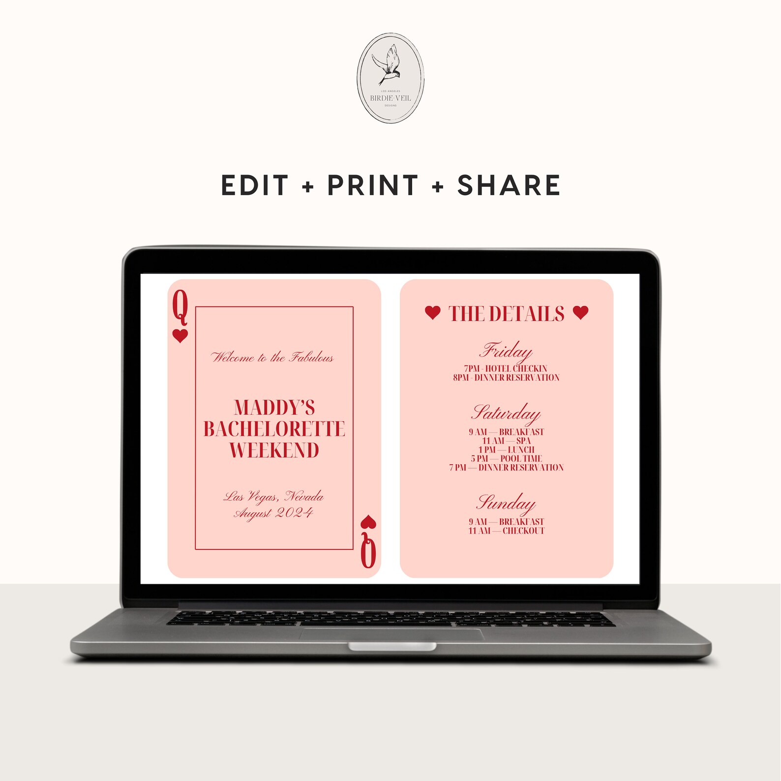 Las Vegas Queen of Hearts Bachelorette Party Editable Itinerary - Etsy