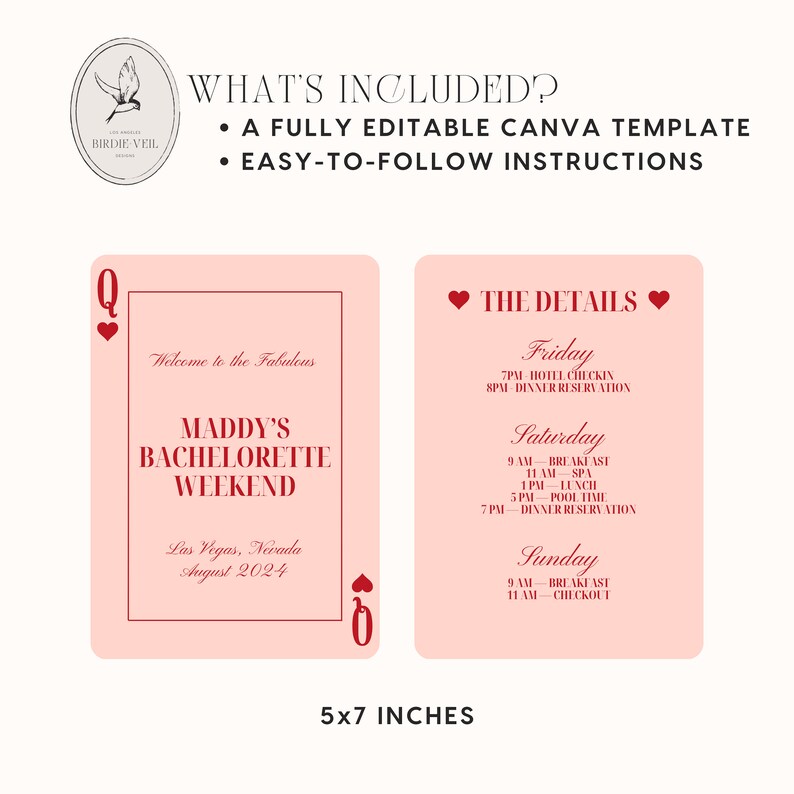 Las Vegas Queen of Hearts Bachelorette Party Editable Itinerary - Etsy