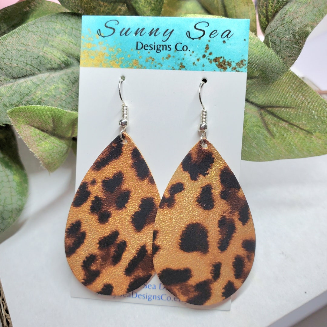 Metallic Leopard Print Genuine Leather Earrings, Leopard Earrings ...