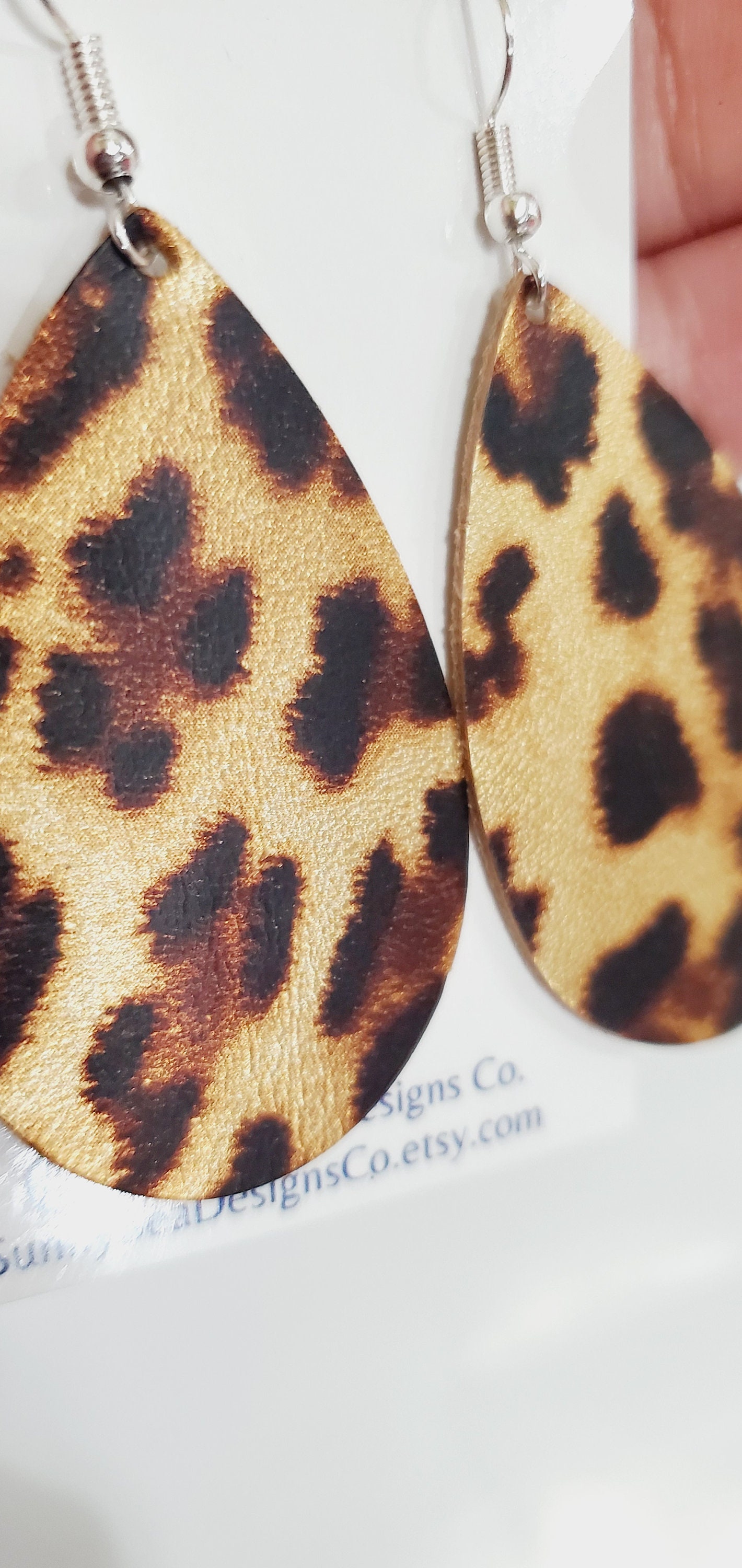 Metallic Leopard Print Genuine Leather Earrings, Leopard Earrings ...