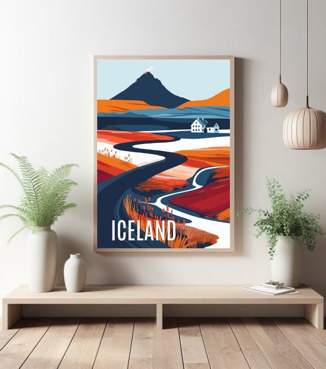 Iceland Landscape Travel Poster Iceland Volcano Travel Print Iceland ...
