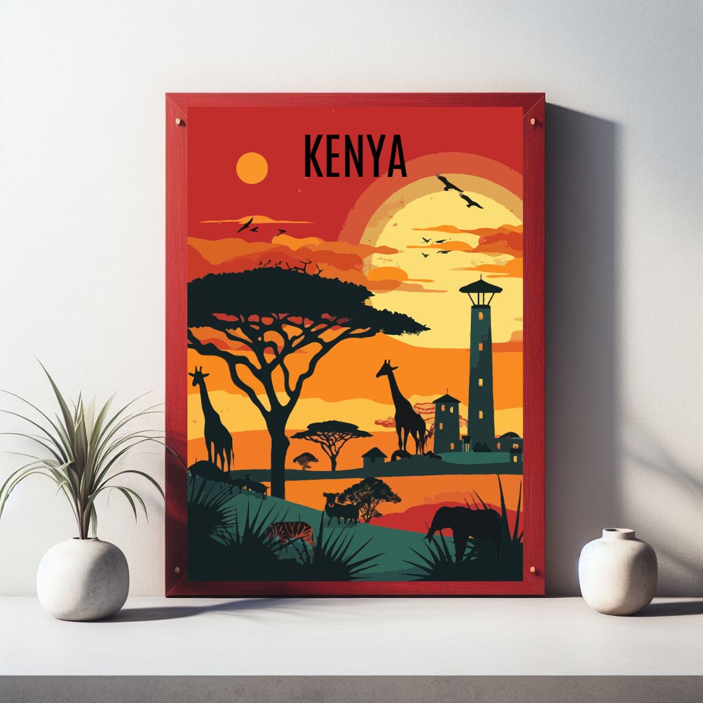 Kenya Africa Travel Poster Kenya Safari Poster Wall Art Kenya Landcape ...
