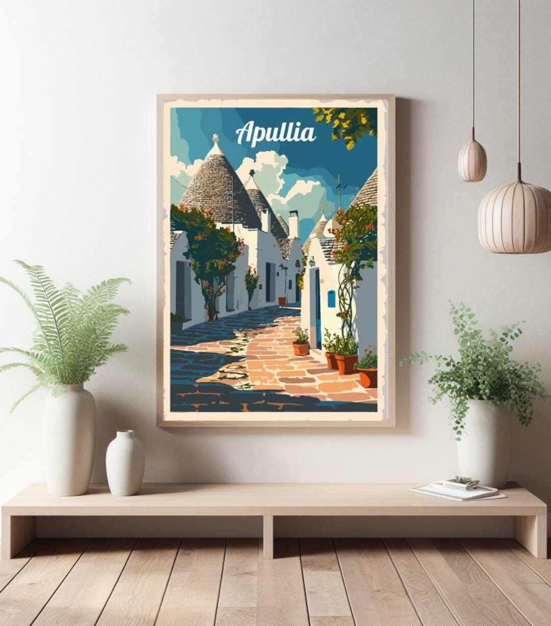Apullia Italia Vintage Travel Poster Alberobello Poster Wall Art Puglia ...