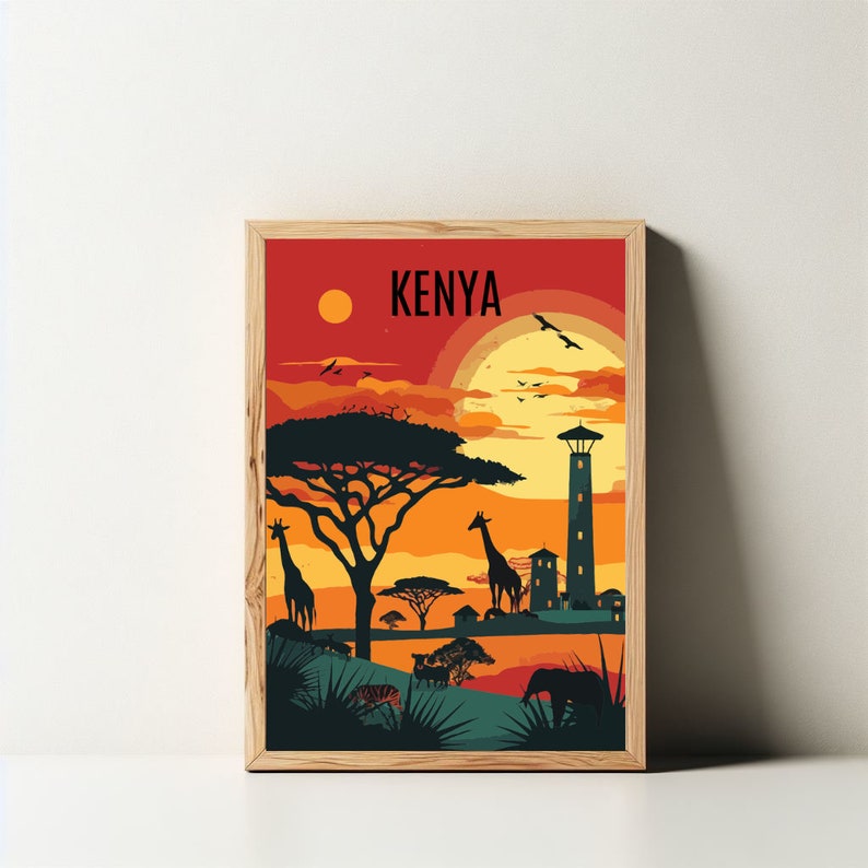 Kenya Africa Travel Poster Kenya Safari Poster Wall Art Kenya Landcape ...