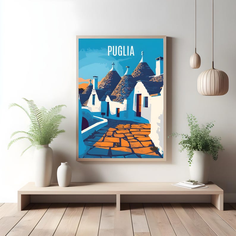 Puglia Italy Travel Poster Trulli Puglia Poster Wall Art Puglia Italy ...