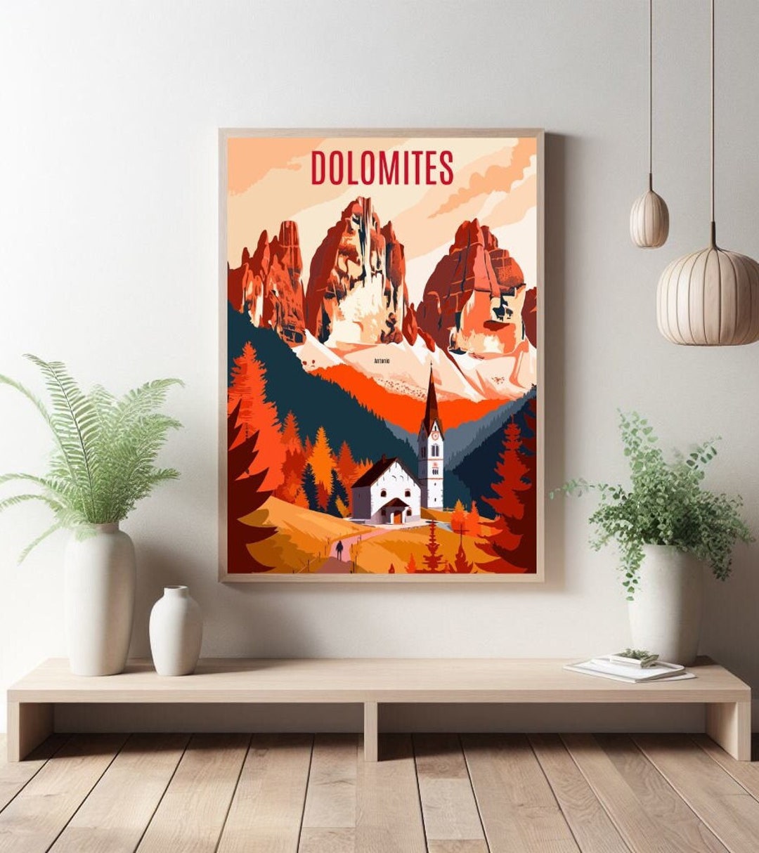 Dolomites Italy Travel Poster Dolomites Poster Wall Art Italy Mountains ...