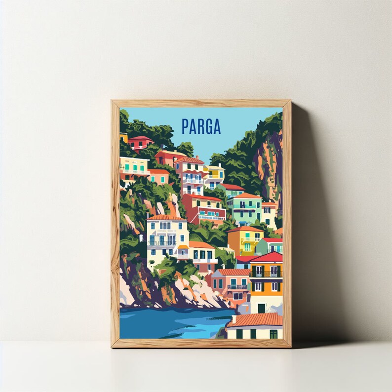 Parga Greece Travel Poster Port Parga Greece Travel Print Greece Summer ...