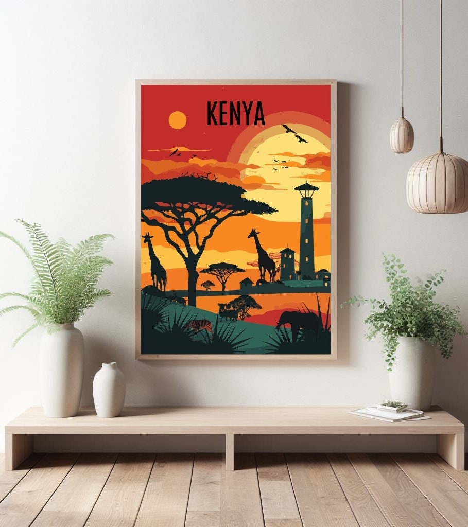 Kenya Africa Travel Poster Kenya Safari Poster Wall Art Kenya Landcape ...