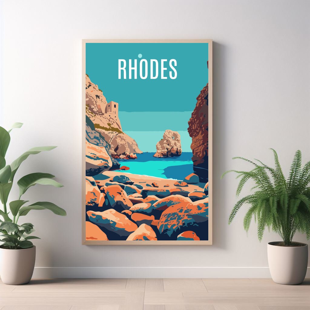 Rhodes Greece Travel Poster Rhodes Travel Print Greece Summer Beach ...