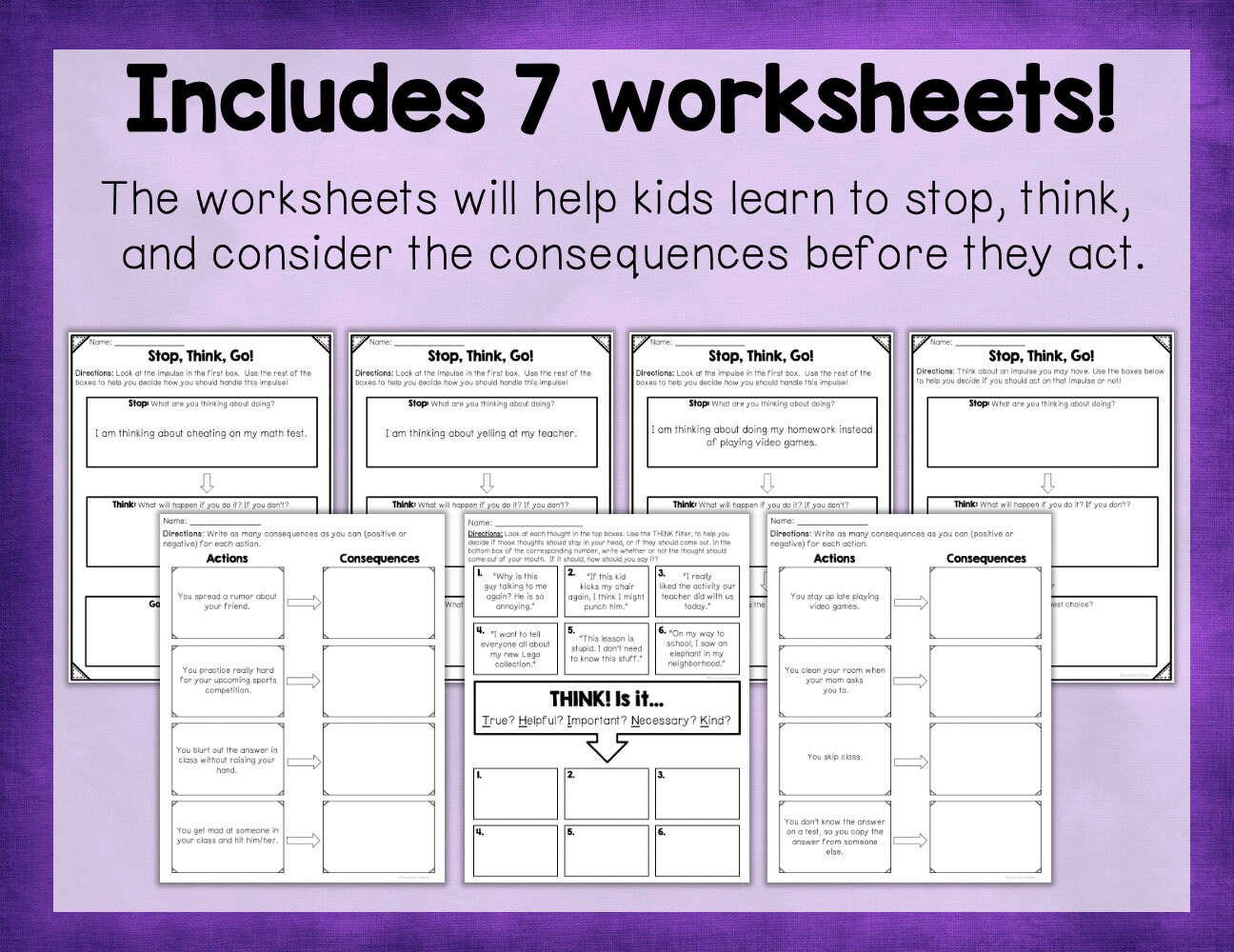 Self Control Worksheets And Posters For Kids Etsy