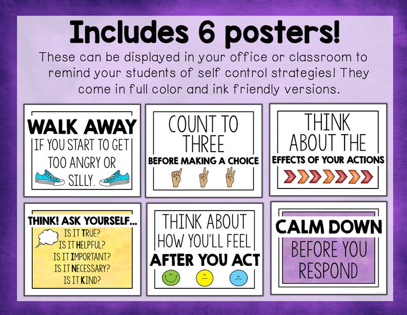 Self-control Worksheets and Posters for Kids - Etsy