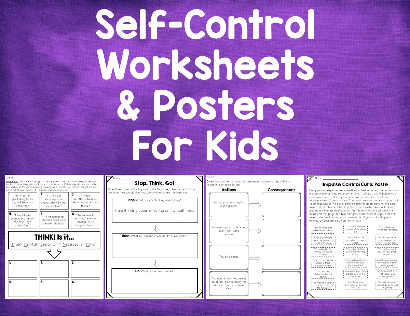 Self-control Worksheets and Posters for Kids - Etsy