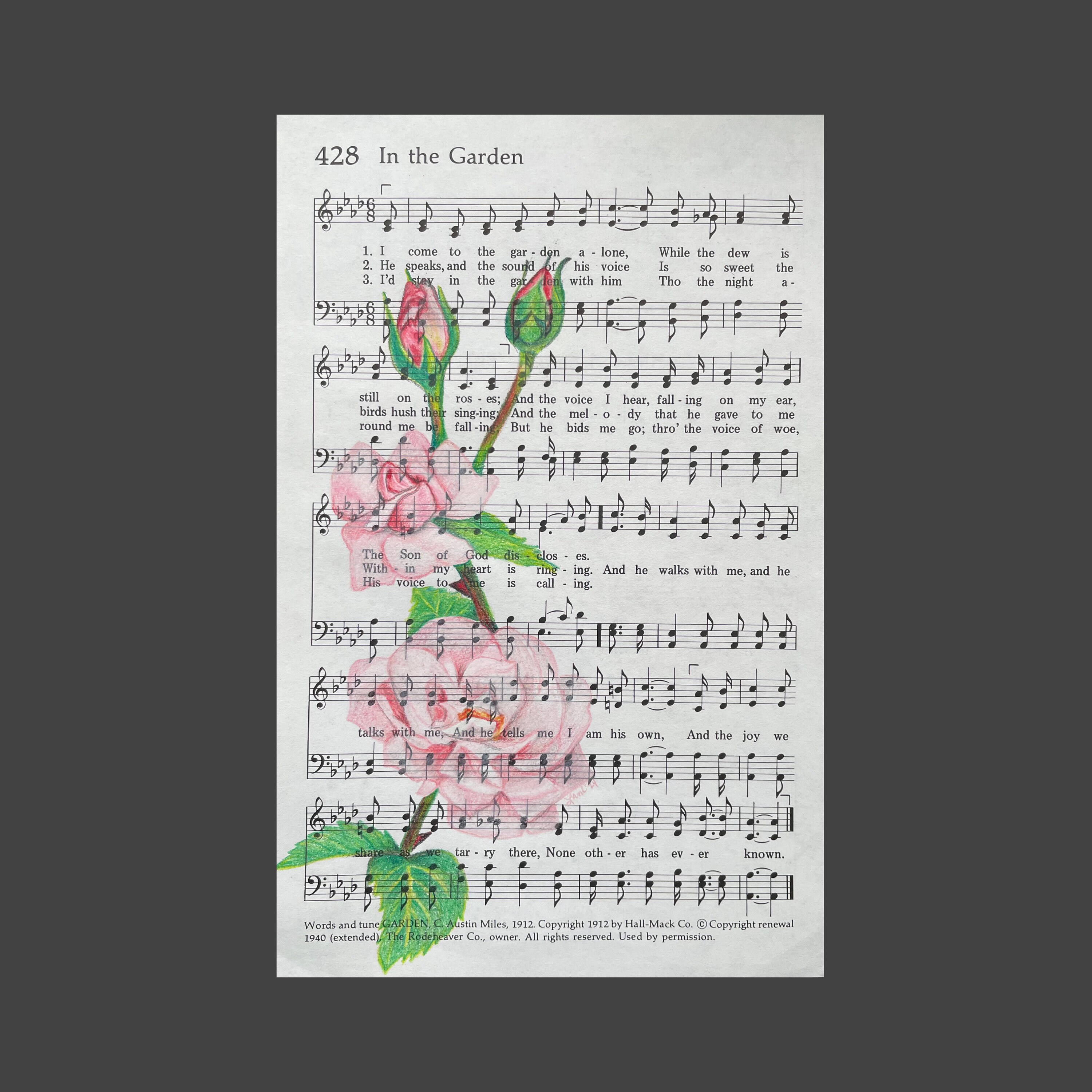 Colored Pencil Hymn Art Print "in the Garden” With Pink Roses - Etsy