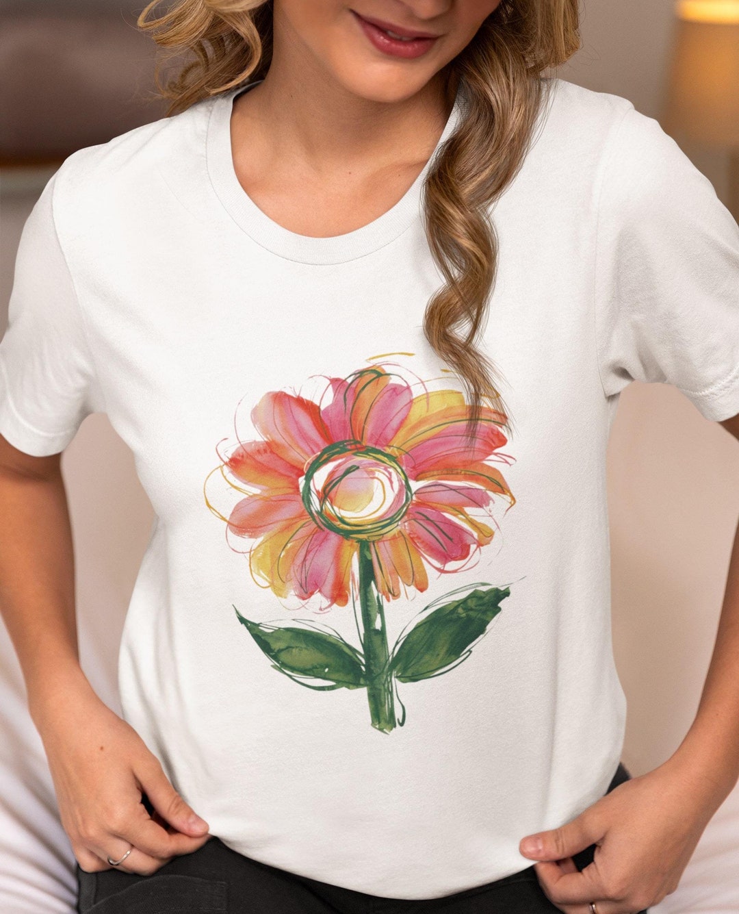 Hand-painted Flower T-shirt Unique Floral Art Tee, Custom Floral Shirt ...