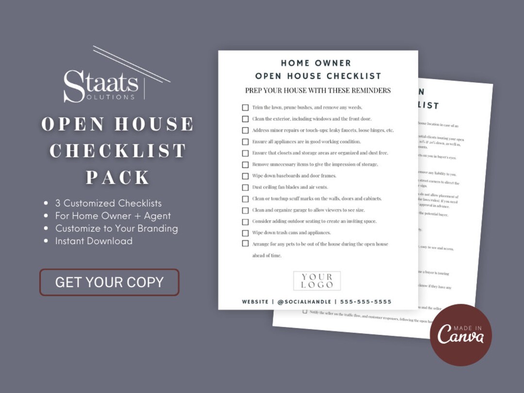 Open House Checklist Pack for Agents + Homeowners - Etsy