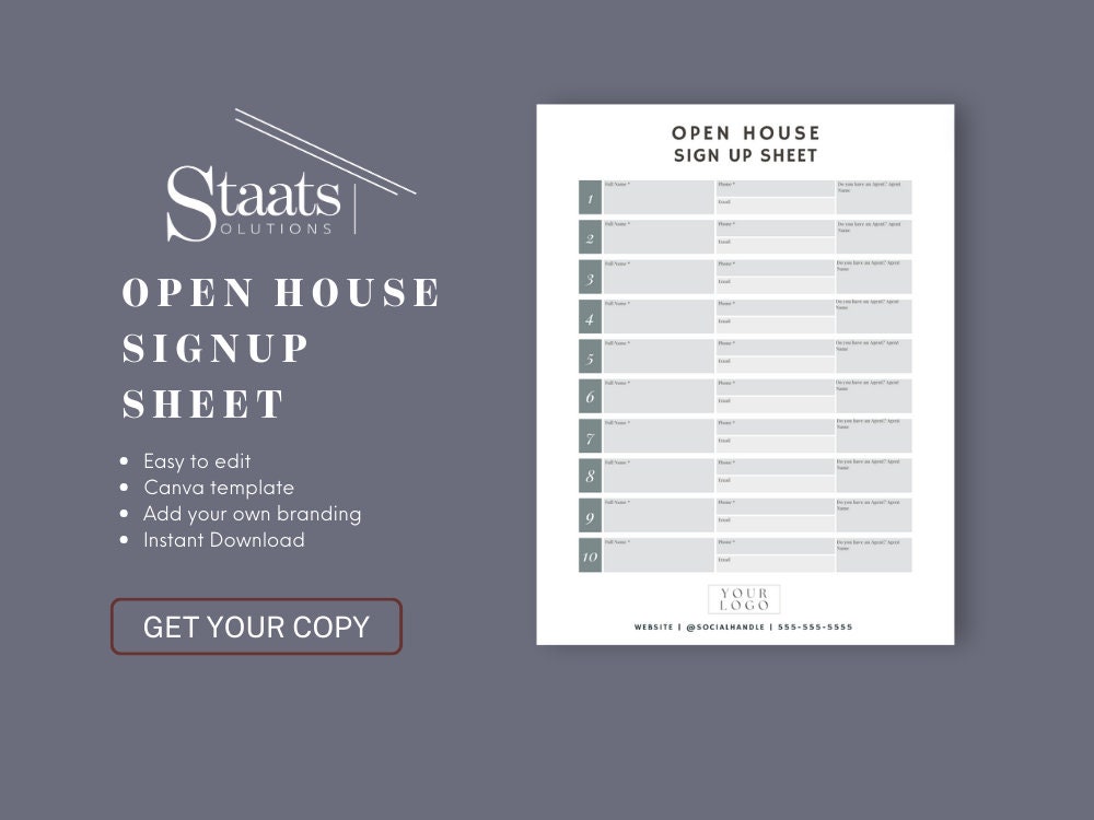 Open House Sign up Sheet, Open House Sign In, Open House Marketing - Etsy