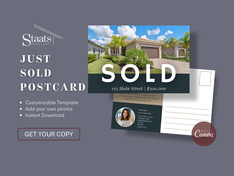 Just Sold Postcard, Real Estate Postcard, Realtor Postcard, Real Estate ...