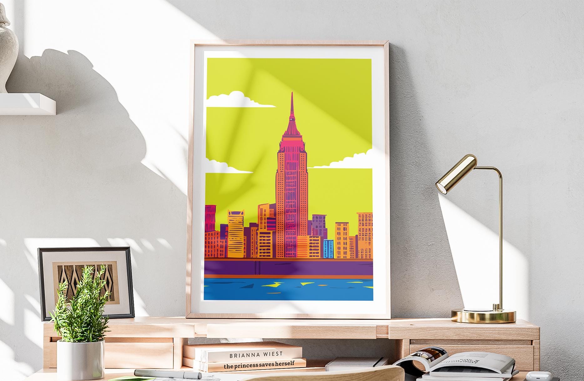 New York Empire State Building Printable Poster Bright Fun Freehand ...