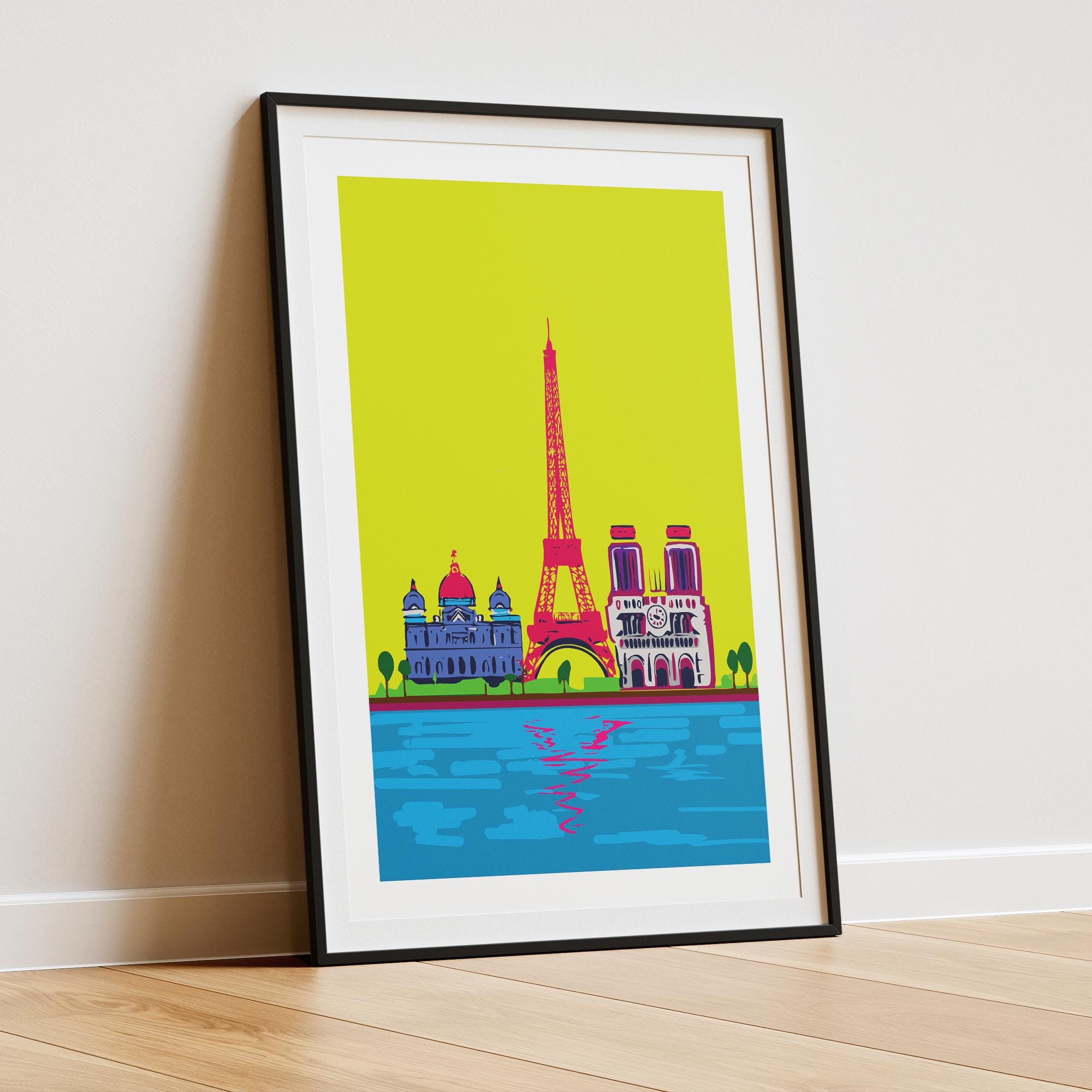 Paris Skyline Printable Poster Bright Fun Freehand Style Illustration ...