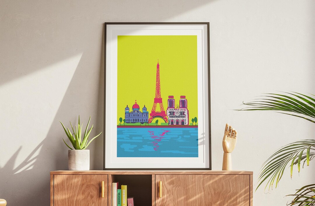 Paris Skyline Printable Poster Bright Fun Freehand Style Illustration ...