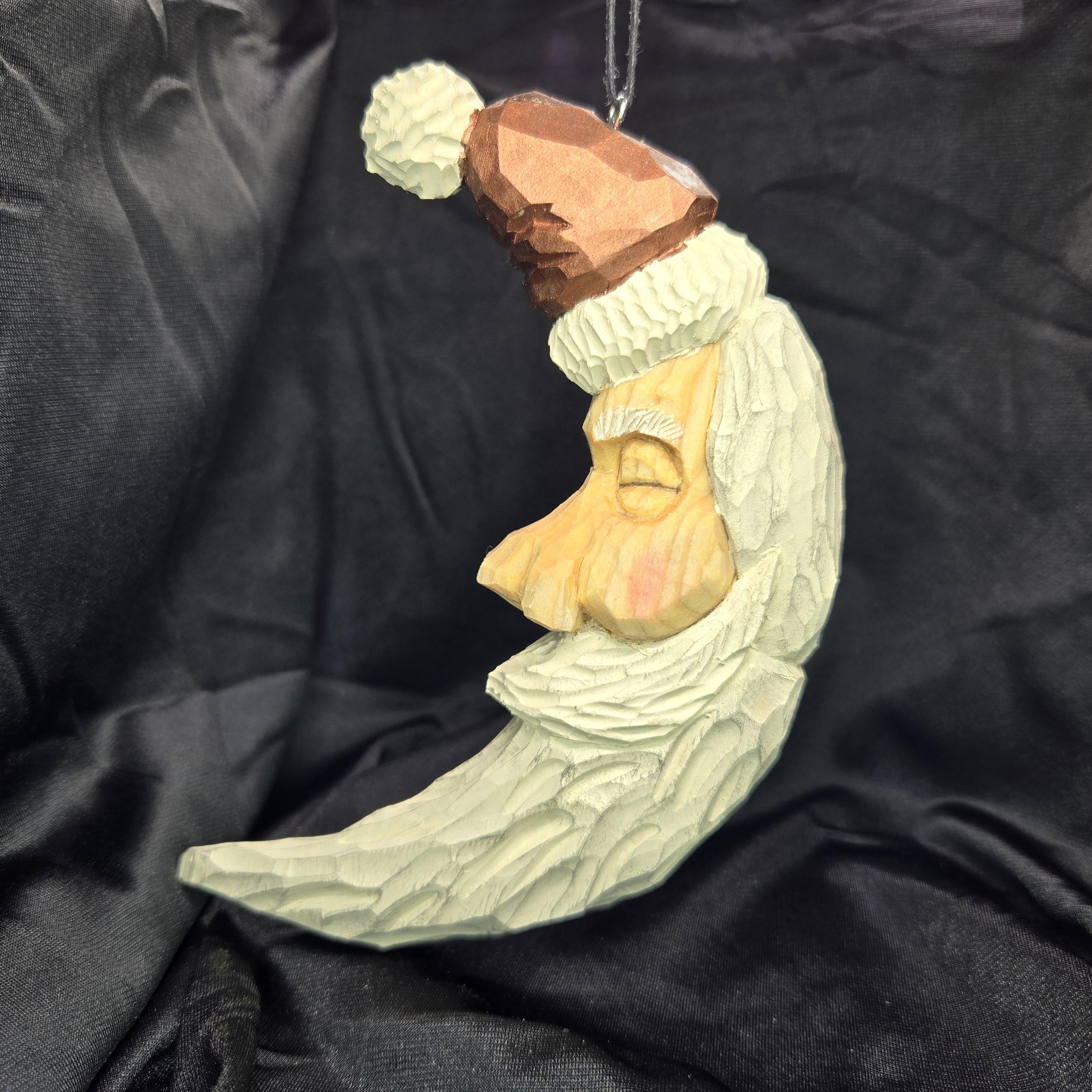 Hand Carved Santa Moon Ornament - Etsy