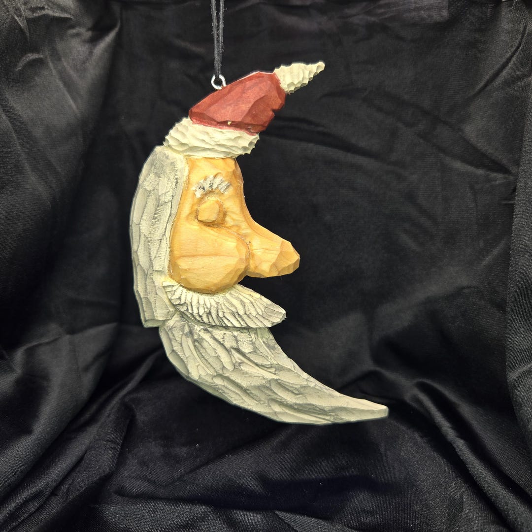 Hand Carved Santa Moon Ornament - Etsy