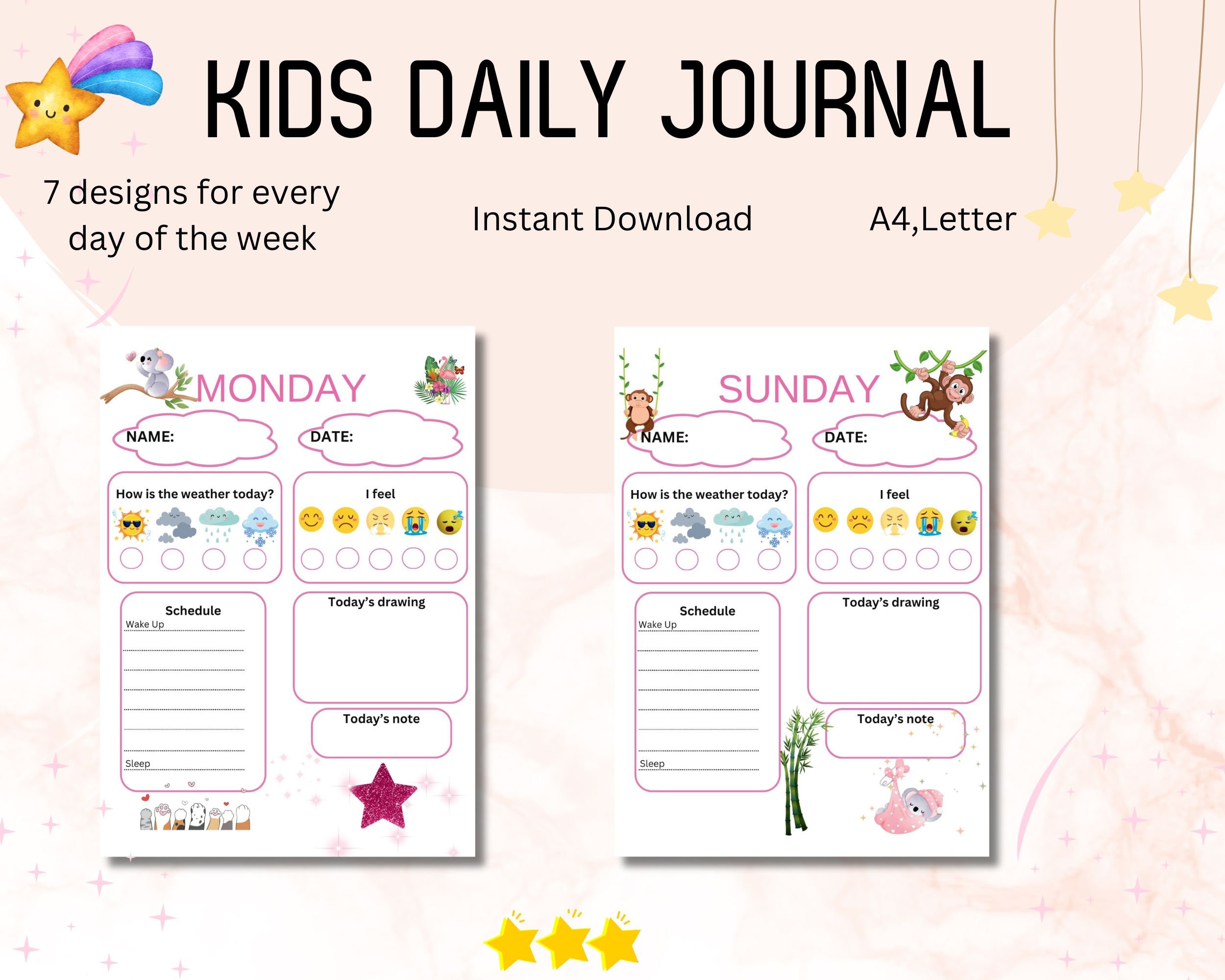 Kids Daily Journal Printable: Activity & Drawing Page (digital Download ...