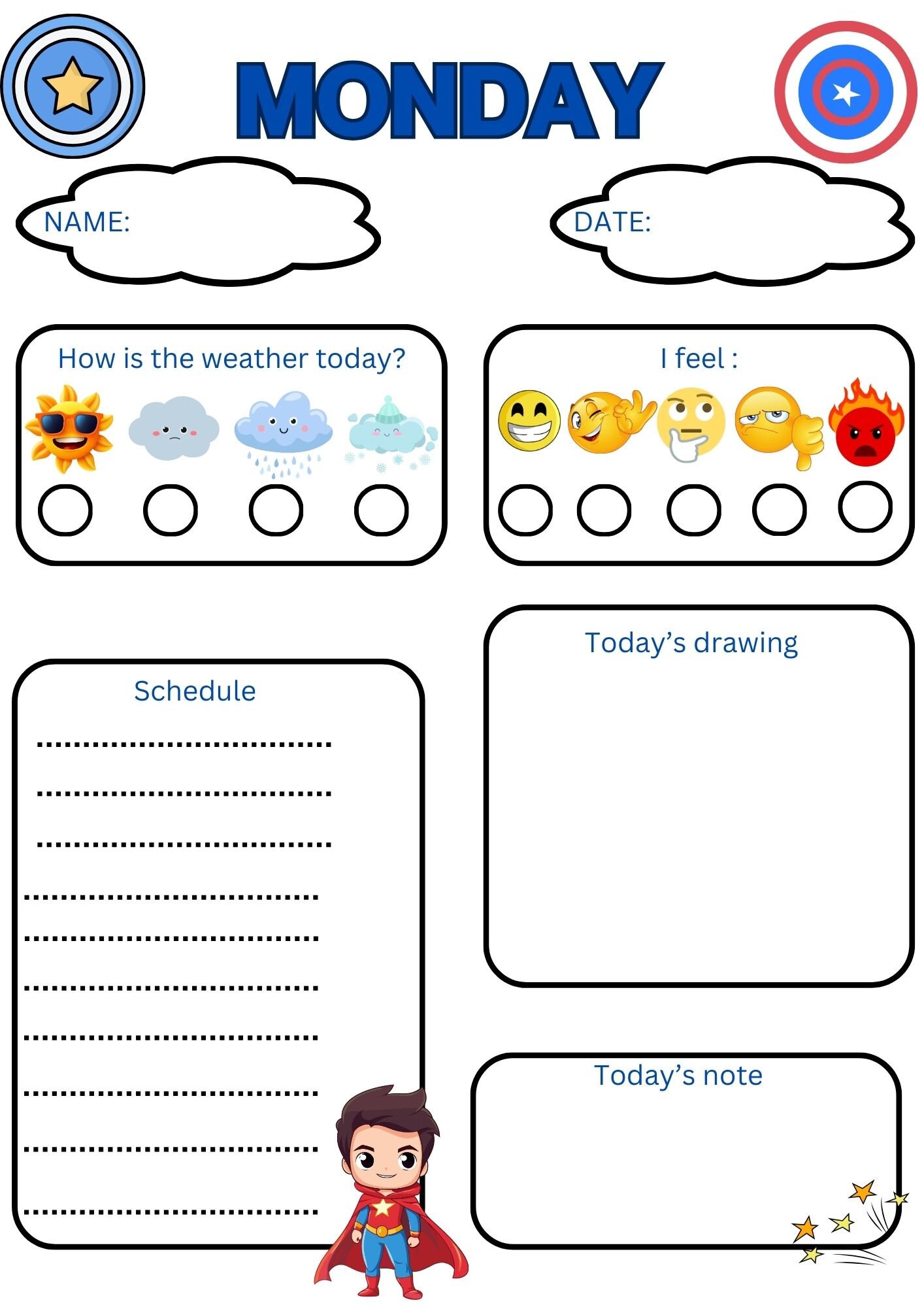 Kids Daily Journal | Printable Diary for Kids | Superhero Theme ...